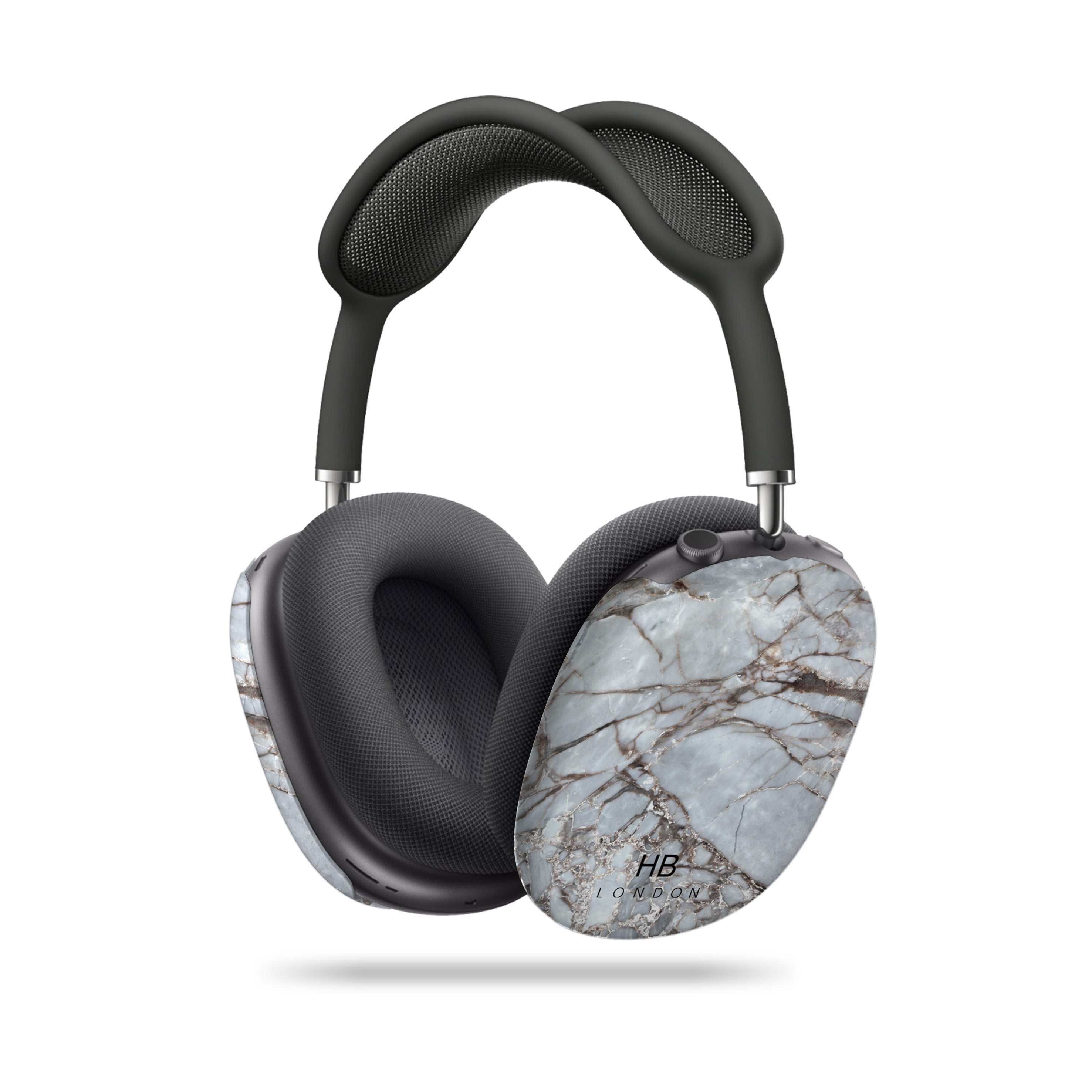Personalised Silver Grey Shattered Marble AirPod Max Case - HB LONDON