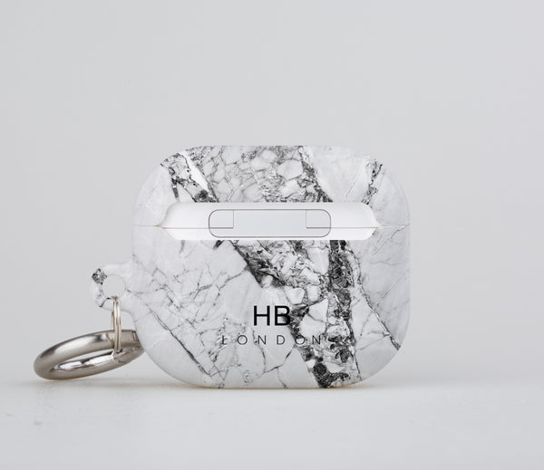 Personalised Monochrome Cracked Marble with Black Font Initial AirPod ...